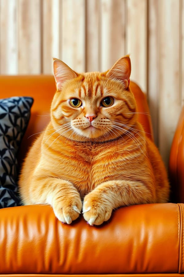 An Orange Cat Sitting on Top of an Orange Couch Stock Image - Image of ...