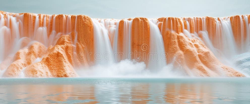 A Large Orange Waterfall is Being Poured into a Pool of Water Stock ...