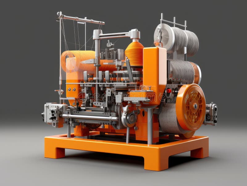 Large, Orange and Yellow Engine or Machine in Center of Frame. it is ...
