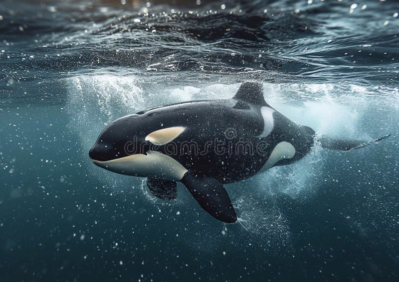 Large Orca Killer Whale Predator Swimming in Ocean.Macro.AI Generative ...