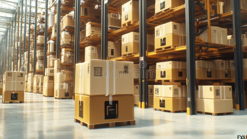 Large, Organized Warehouse with Packed Boxes Stacked on Shelves and ...