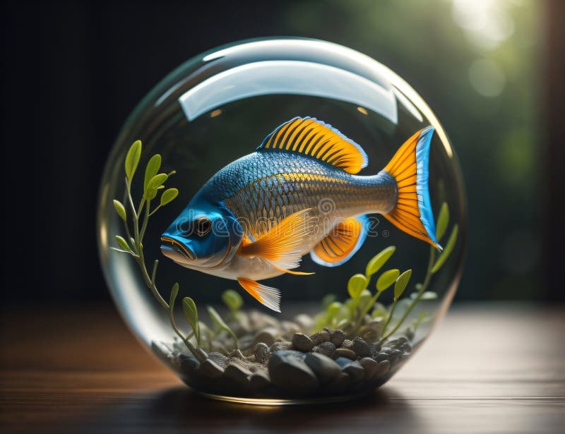 Large Ornamental Fish in a Round Glass Jar Stock Illustration ...