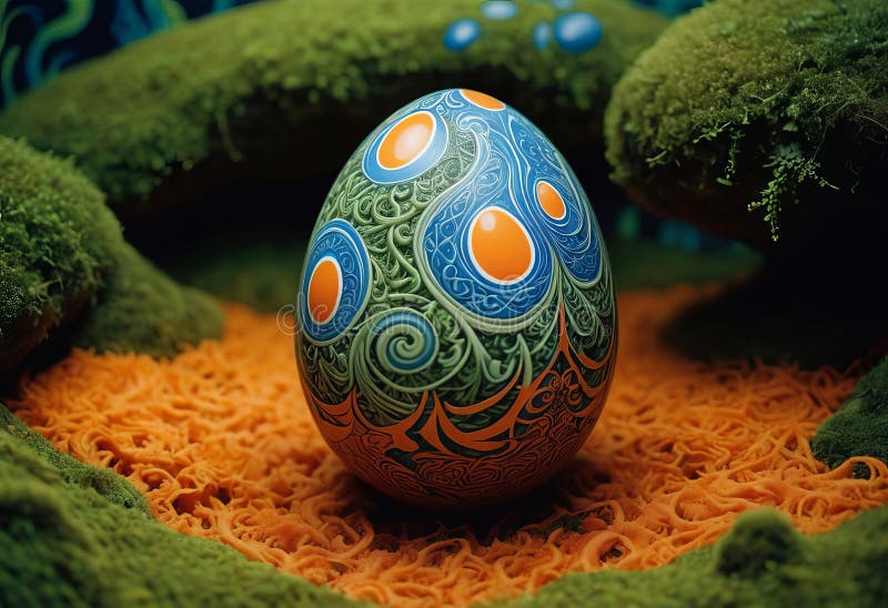 A Large, Ornate Egg-shaped Object Resting on a Bed of Moss Stock Illustration - Illustration of ...