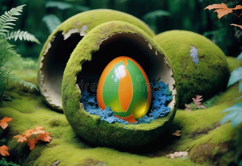 A Large, Ornate Egg-shaped Object Resting on a Bed of Moss Stock Illustration - Illustration of ...