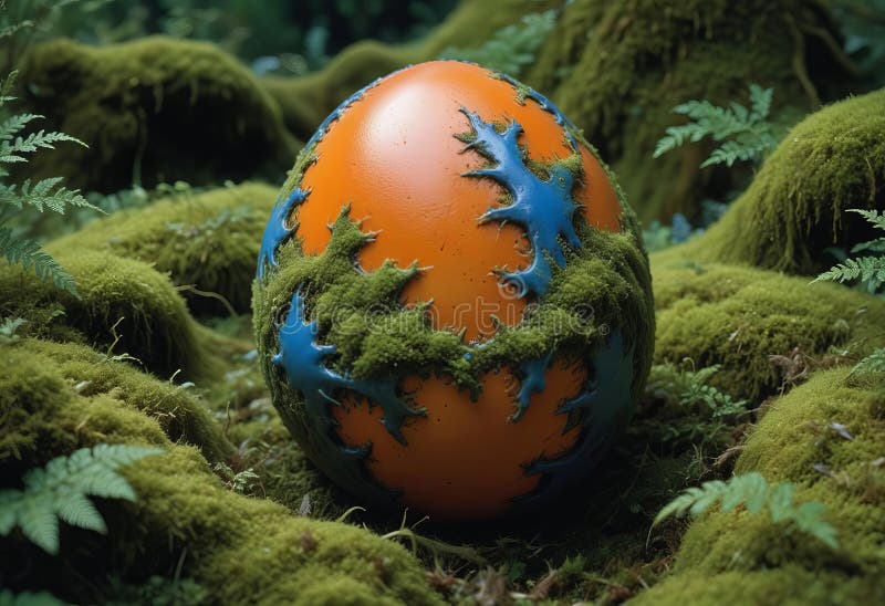 A Large, Ornate Egg-shaped Object Resting on a Bed of Moss Stock Illustration - Illustration of ...