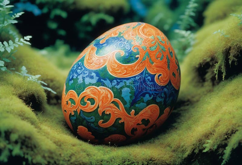 A Large, Ornate Egg-shaped Object Resting on a Bed of Moss Stock ...