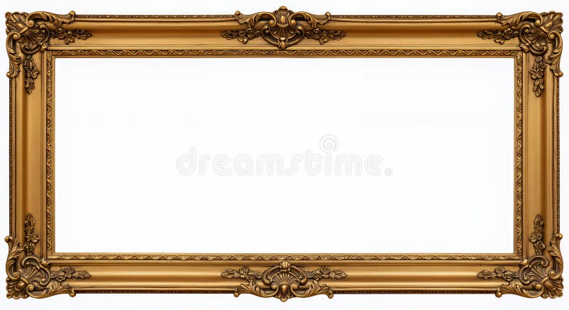 Large Ornate Gold Rectangular Frame on White Background Stock ...