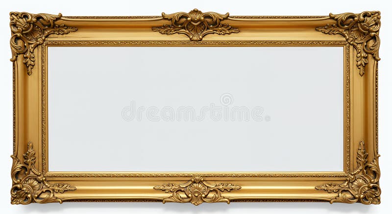 Large Ornate Gold Rectangular Mirror Frame on White Background Stock ...