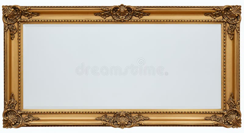 Large Ornate Gold Rectangular Mirror on White Background Stock ...