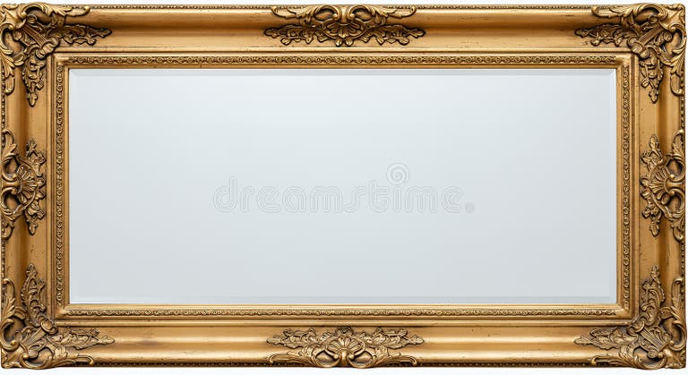 Large Ornate Gold Rectangular Mirror on White Background Stock ...
