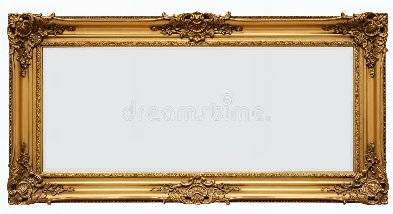 Large Ornate Gold Rectangular Mirror on White Background Stock ...