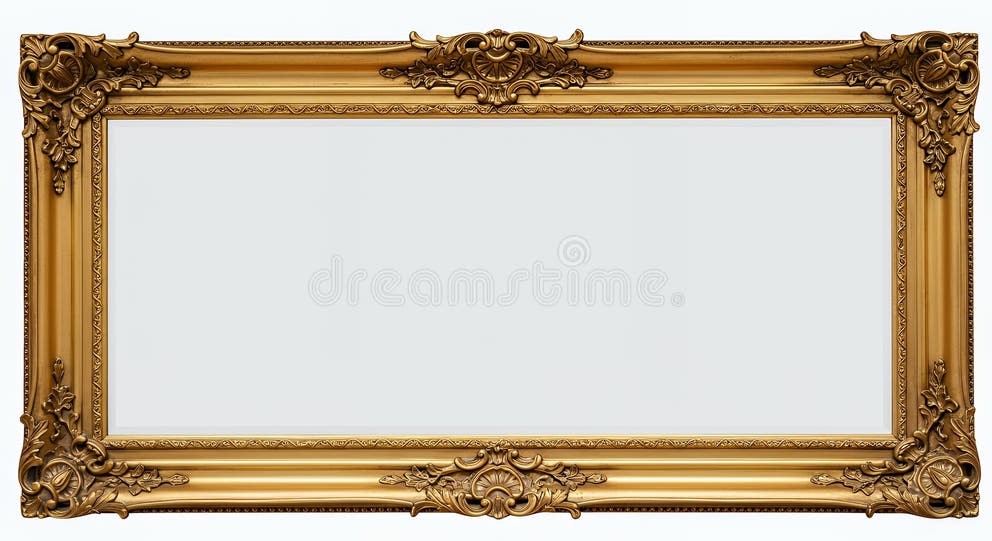Large Ornate Gold Rectangular Mirror on White Background Stock Illustration - Illustration of ...