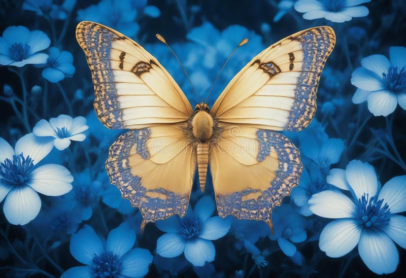 A Large, Ornate Golden Butterfly Stock Illustration - Illustration of ...