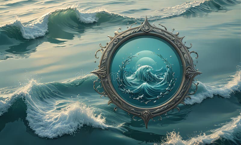 Large, Ornate Mirror with Blue Background and Wave-like Pattern is ...