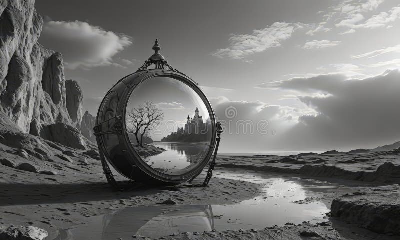 Large, Ornate Mirror with Curved Top and Small Tree Reflection Stands ...