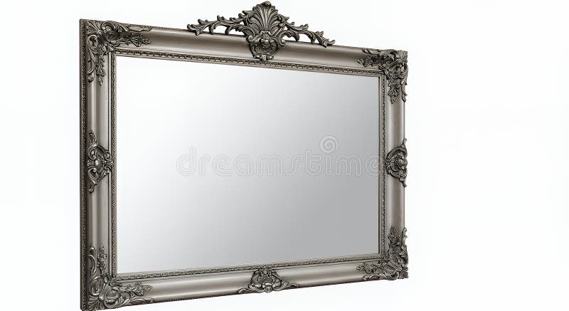 Large Ornate Silver Rectangular Mirror with Intricate Carved Frame on ...