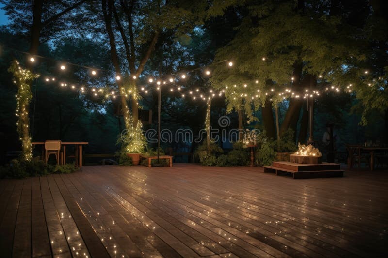Outdoor Dance Floor with Twinkling Lights and a View of the Night Sky ...
