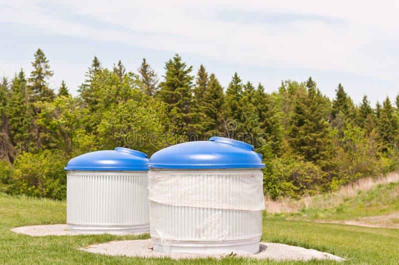 Large Outdoor Garbage And Recycling Bins Stock Photo - Image of park ...
