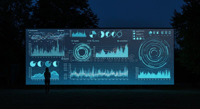 Large Outdoor Screen Displays Various Data Visualizations Against a ...