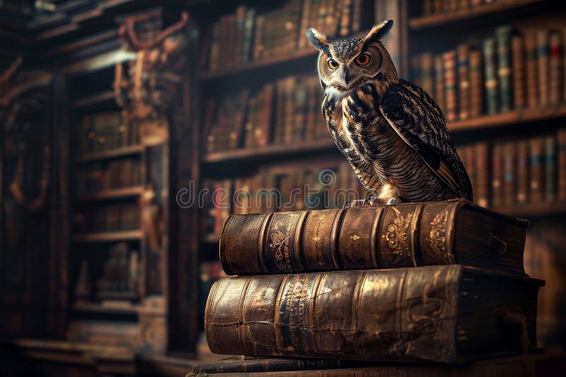 Wise Owl Perched Stack Books Symbol Knowledge Learning Stock Photos ...