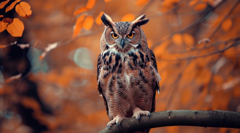 A Large Owl Sitting on a Tree Branch Stock Image - Image of watchful ...