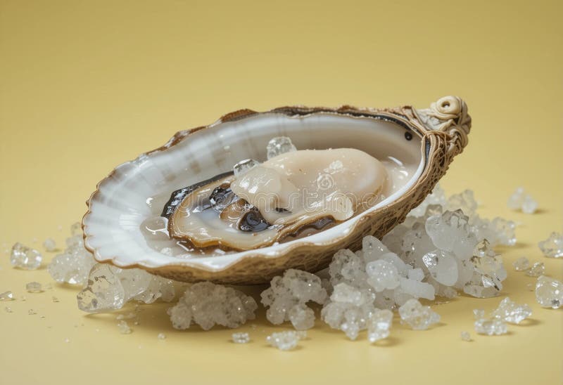 A Large Oyster Shell with a White Substance Inside Stock Illustration ...