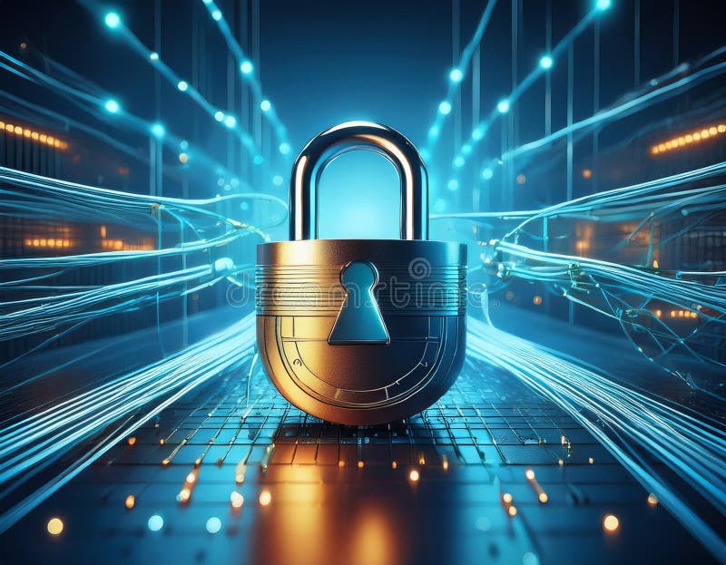 A Large Padlock Closing Over a Network Cable, Symbolizing the ...