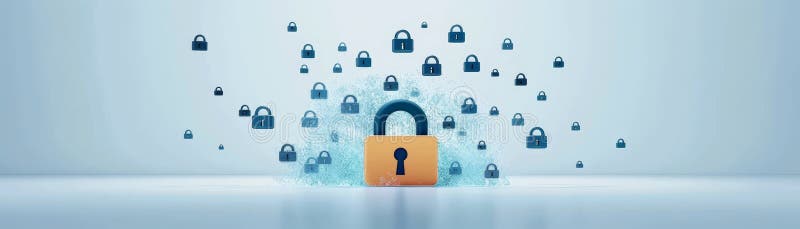 Large Padlock with Floating Locks Representing Data Security Stock ...