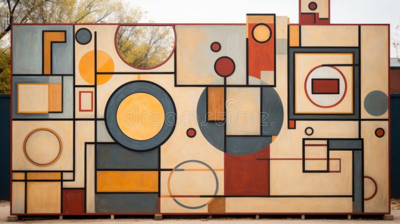 A Large Painting of a Building with a Large Abstract Design, AI Stock ...