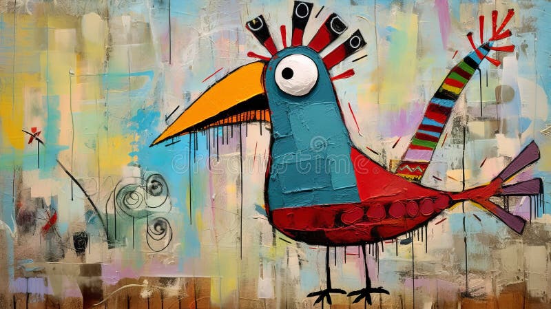 Colorful Bird on Canvas: Urban Expressionism with Realistic and ...
