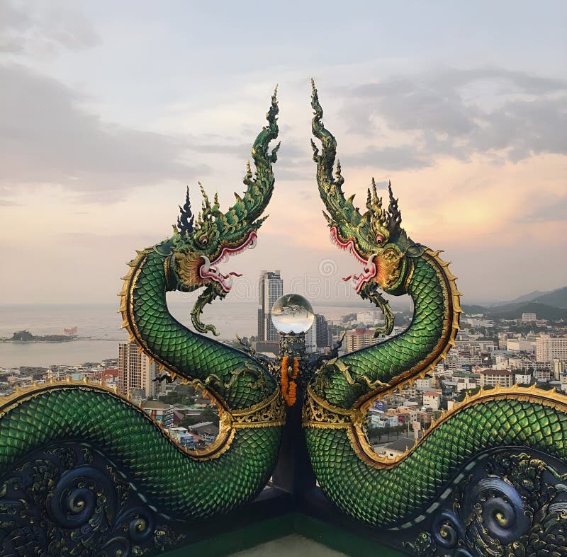 A Large Pair of Snake Statues in Thailand Stock Image - Image of statue ...