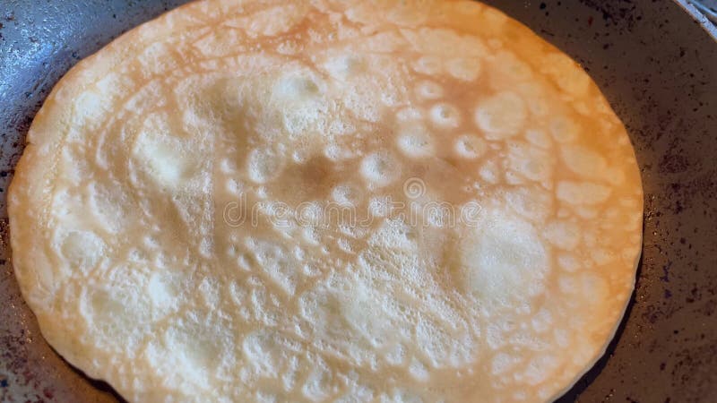 A Large Pancake on a Hot Frying Pan Stock Footage - Video of dessert ...