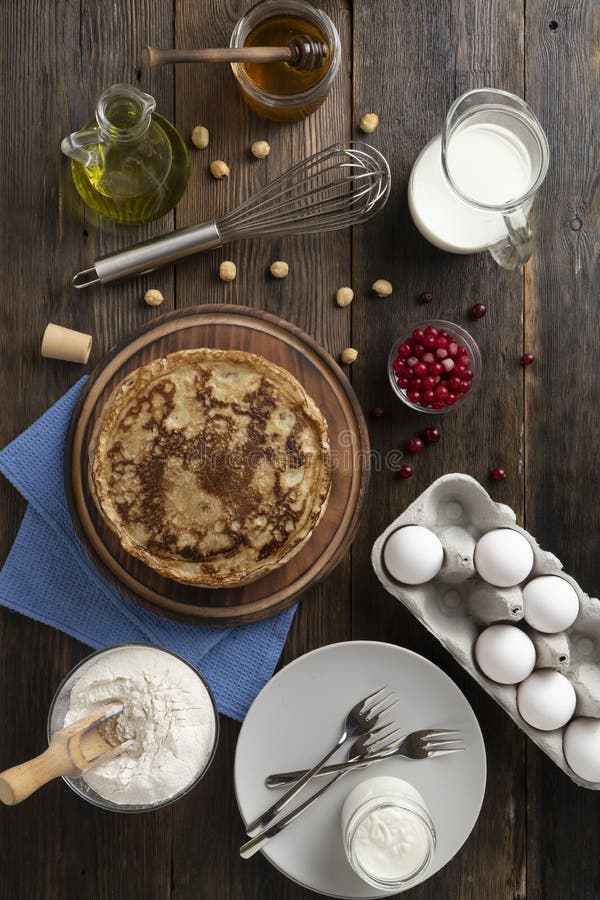 Large Pancakes Recipe, Homemade Rustic Style, Stock Photo - Image of ...
