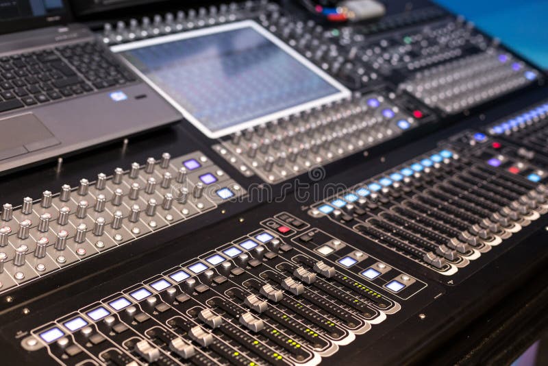 Large Panel of the Stage Controller with Screens Stock Image - Image of ...
