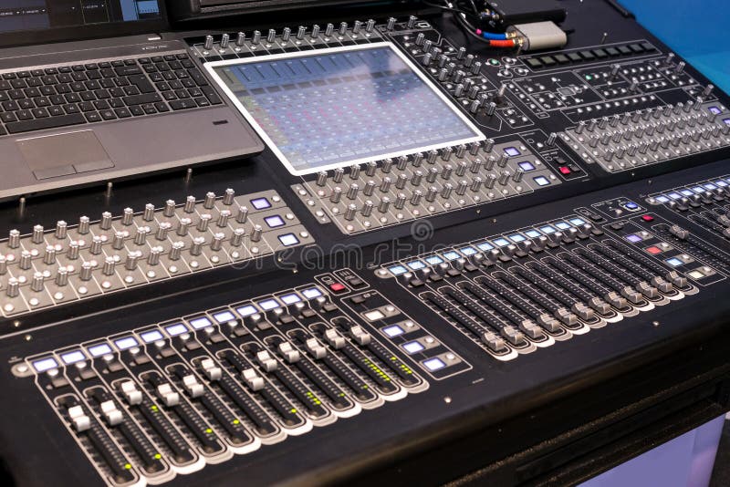 Large Panel of the Stage Controller with Screens Stock Image - Image of ...