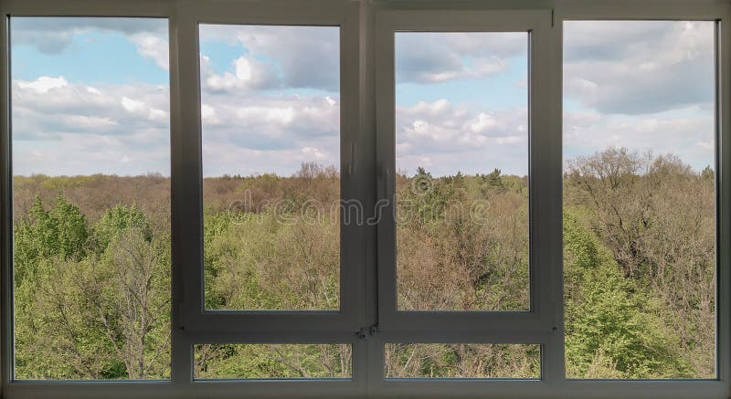 A Large Panoramic Window with a Beautiful View of the Forest in Spring ...