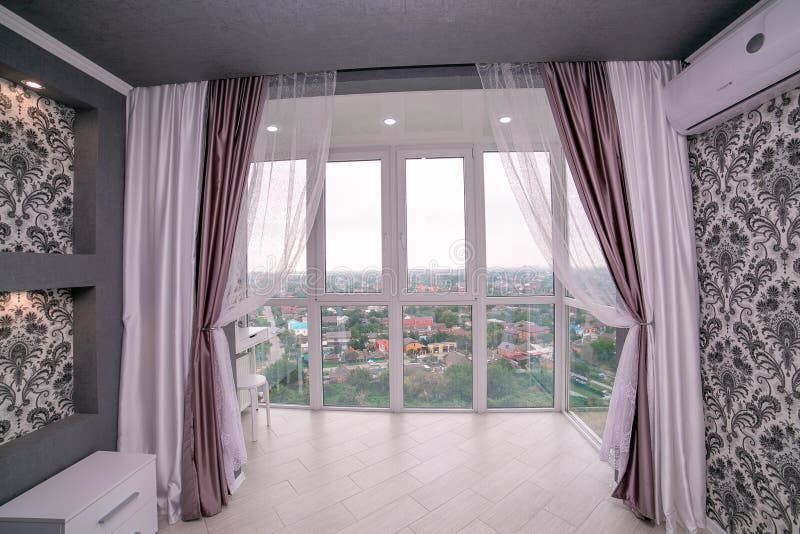 Large Panoramic Window with Views of the City from Above Stock Image ...