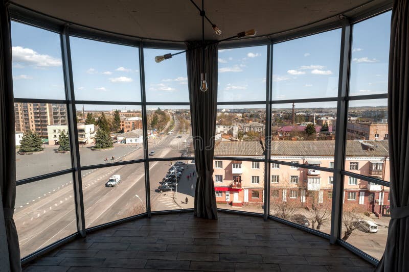 Large Panoramic Windows in the Cafe with a View of the City Stock Image ...