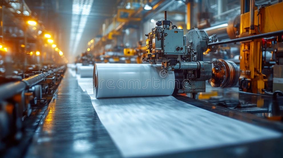 Large Paper Production Machine in a High-tech Industrial Mill ...