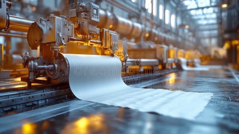 Large Paper Production Machine in a High-tech Industrial Mill ...