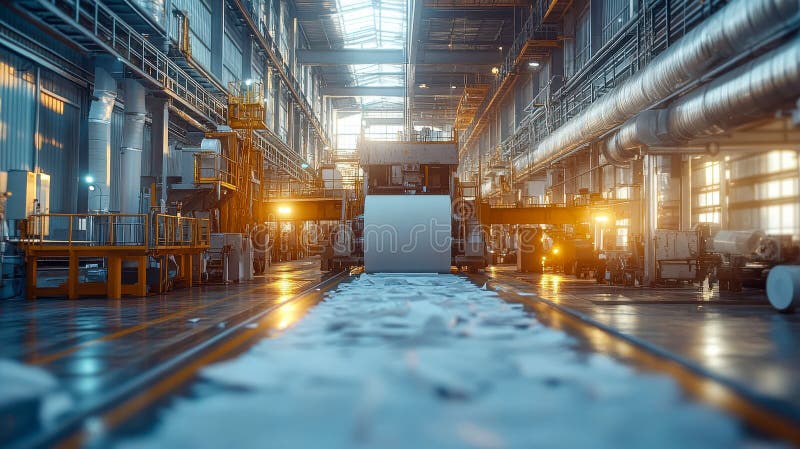 Large Paper Production Machine in a High-tech Industrial Mill ...