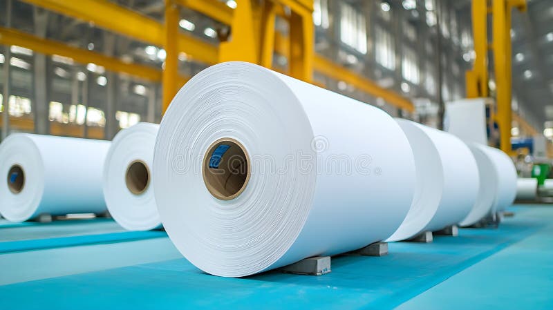 Large Paper Rolls in a Factory Setting Ready for Further Processing ...
