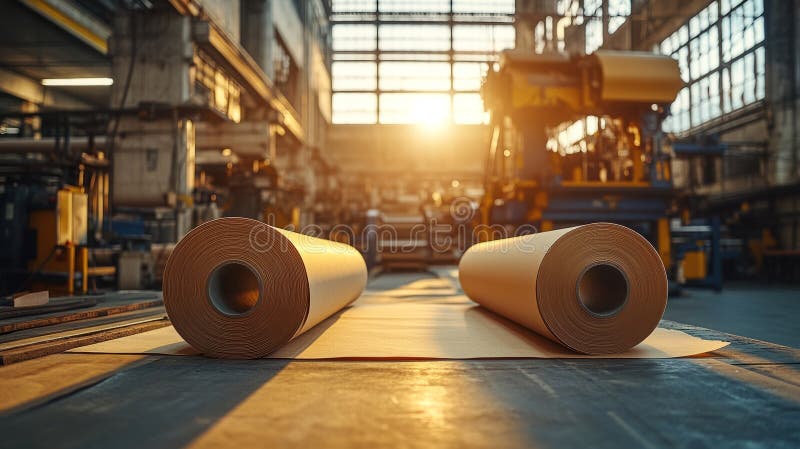 Large Paper Rolls in a Sunlit Industrial Factory Setting. Stock Image ...