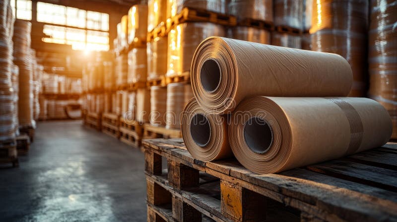 Large Paper Rolls in a Sunlit Warehouse Setting Stock Image - Image of ...