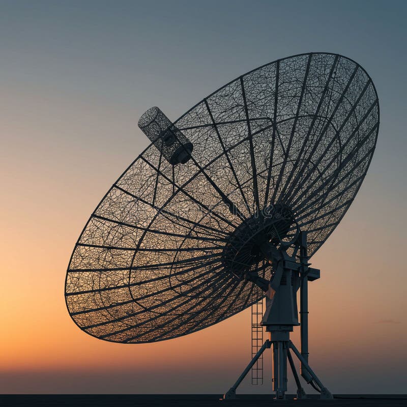 Large Parabolic Radio Telescope with a Mesh Reflector, Silhouetted ...