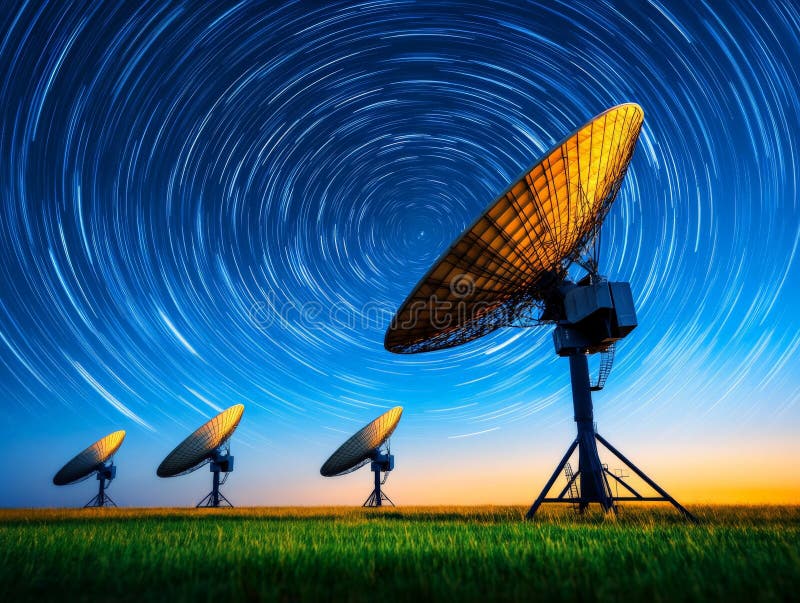 Large Parabolic Satellite Dish Under a Starry Sky Scanning for Deep Space Signals Using High ...