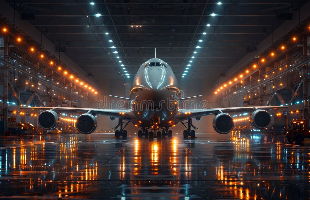 Large Passenger Airplane is Moving in the Hangar Stock Photo - Image of ...