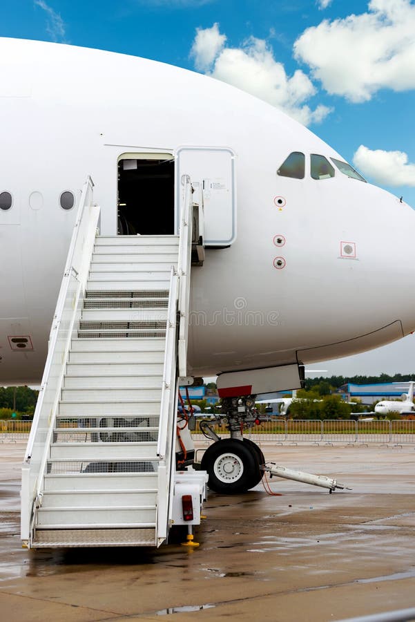Large Passenger Jet with Ladder Stock Image - Image of aircraft, flight ...