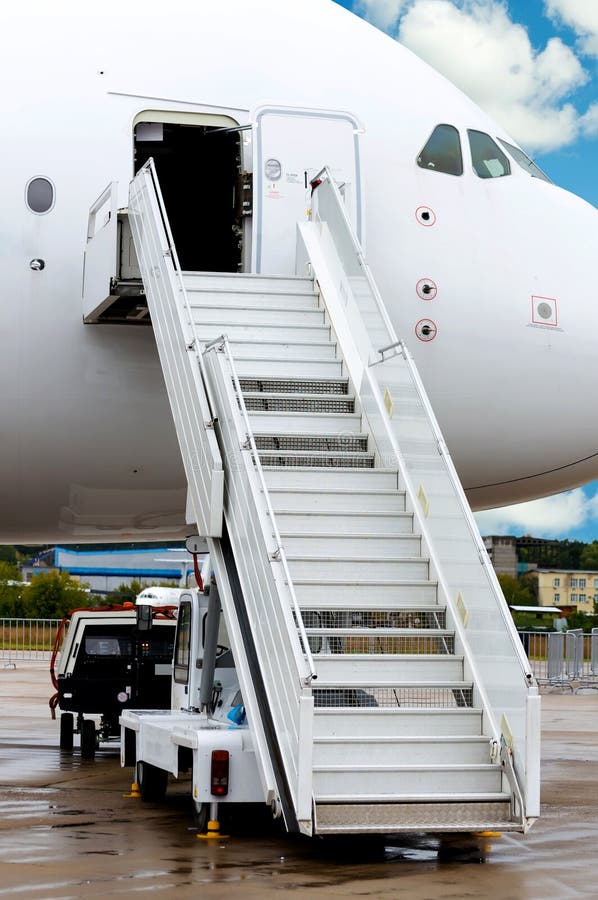 Large Passenger Jet with Ladder Stock Image - Image of pilot, stair ...