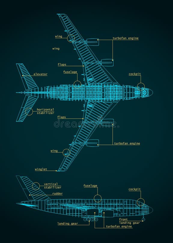 Large Passenger Plane Blueprint Stock Vector - Illustration of ...